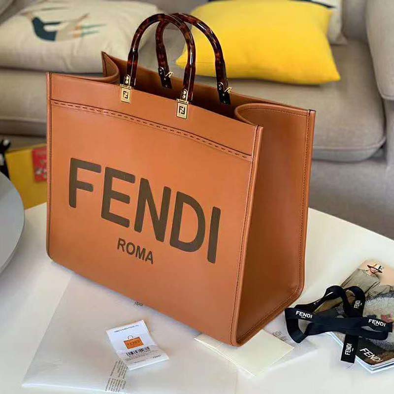 Fendi Women Sunshine Shopper Bag Brown Leather Shopper “FENDI ROMA ...